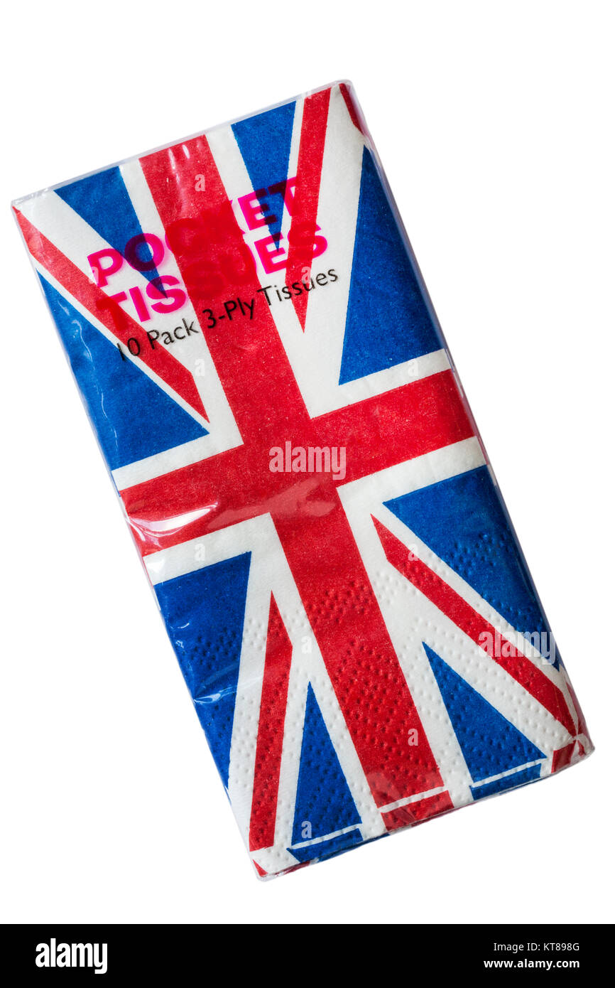 Packet of Union Jack pocket tissues - pack of 3-ply tissues isolated on ...