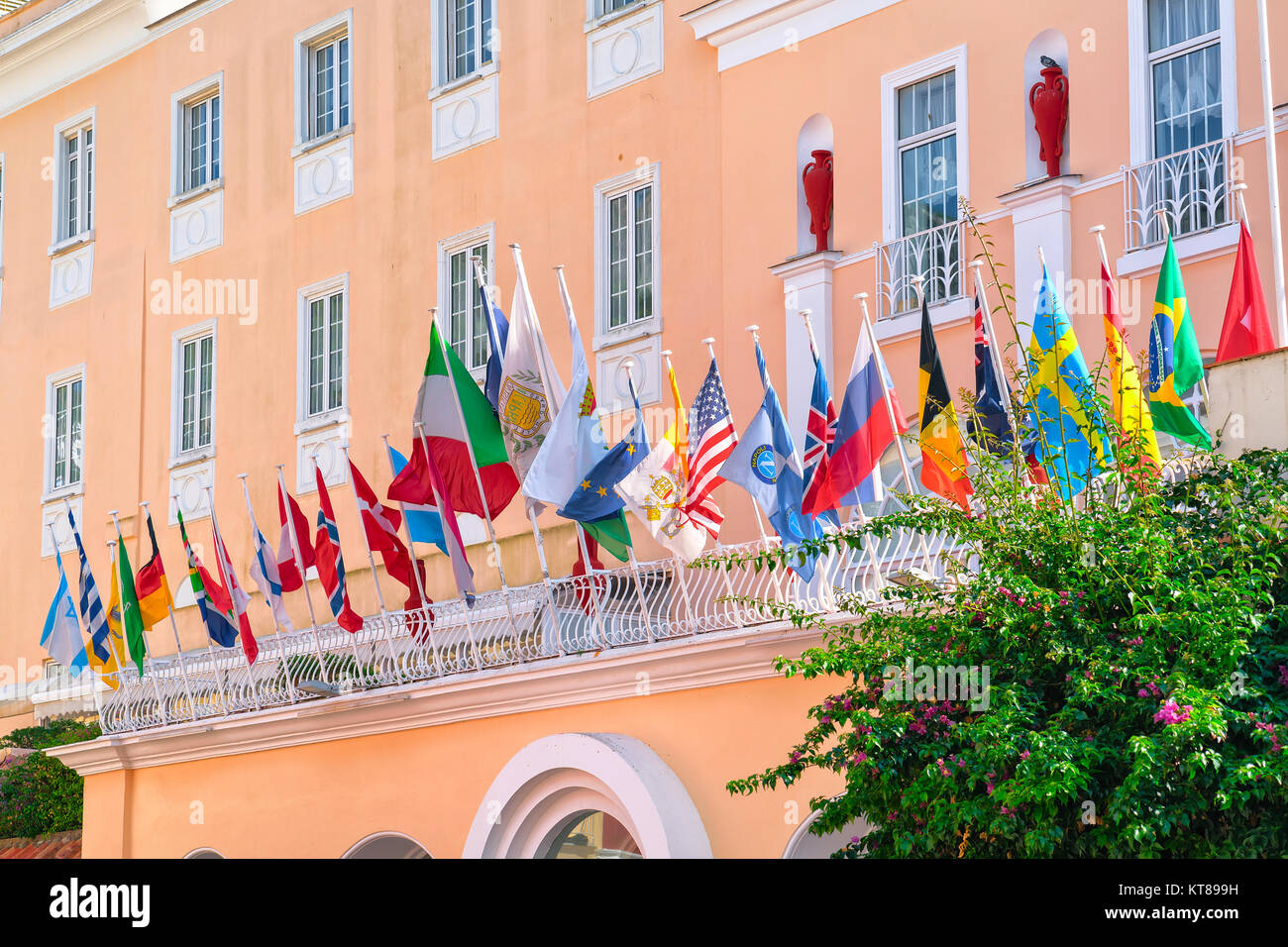 Flags on the building in Capri Island, Italy Stock Photo - Alamy