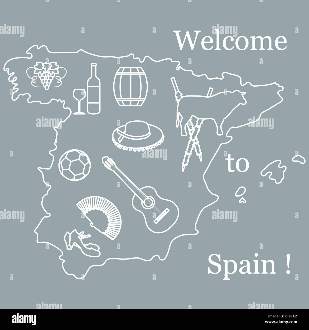 Vector illustration with various symbols of Spain. Travel and leisure ...