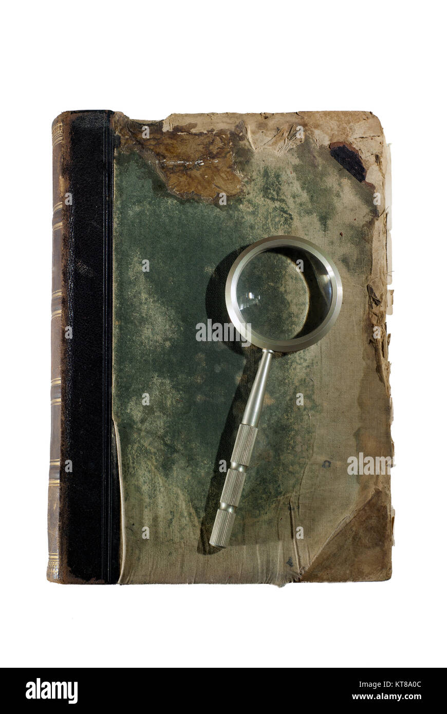 ancient shabby book and a magnifying glass for reading isolated Stock ...