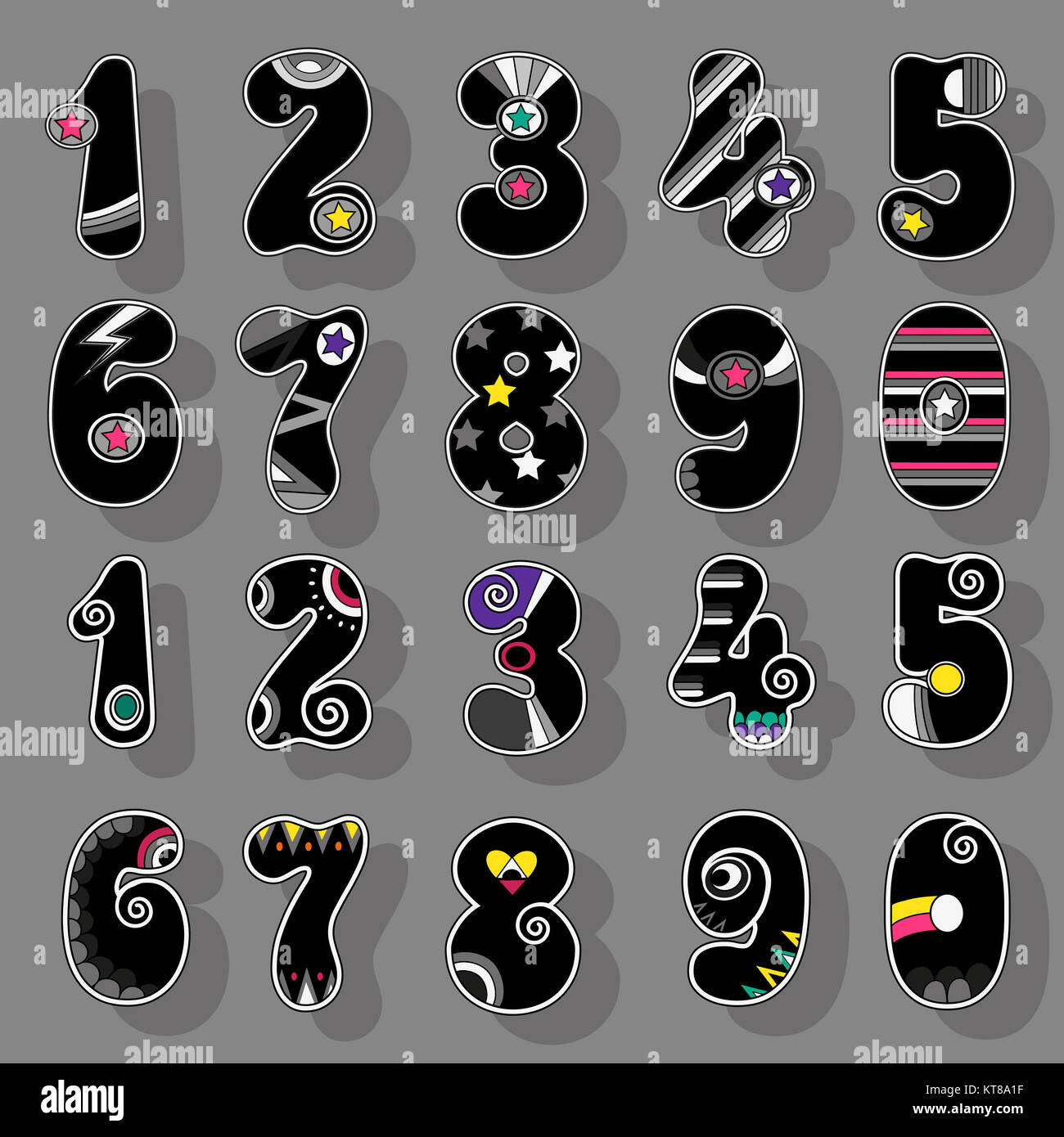 Numbers Set. Black Signs with Bright Decor Stock Photo - Alamy