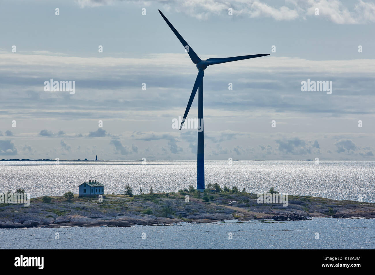 Wind turbines at sunset. Renewable energy. Finland seascape. Horizontal ...