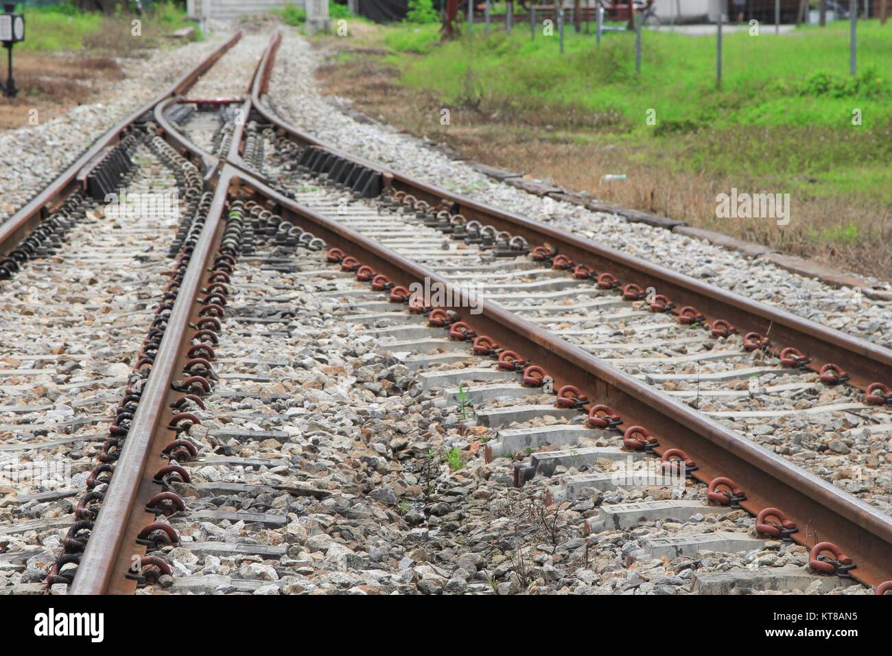 railway track on gravel for train transportation: Select focus with ...