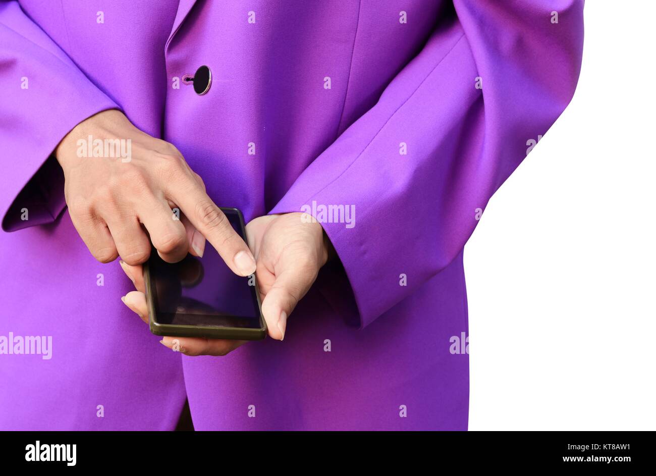 Professional businessman using a smart mobile phone on white background ...