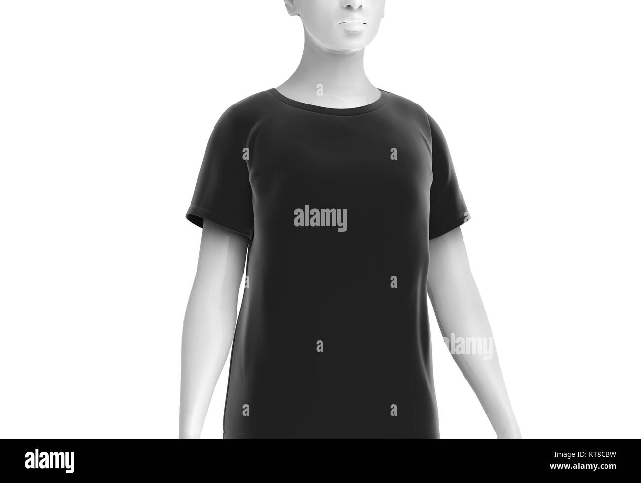 T shirt mockup, women fashion dummy wearing blank black cloth template ...