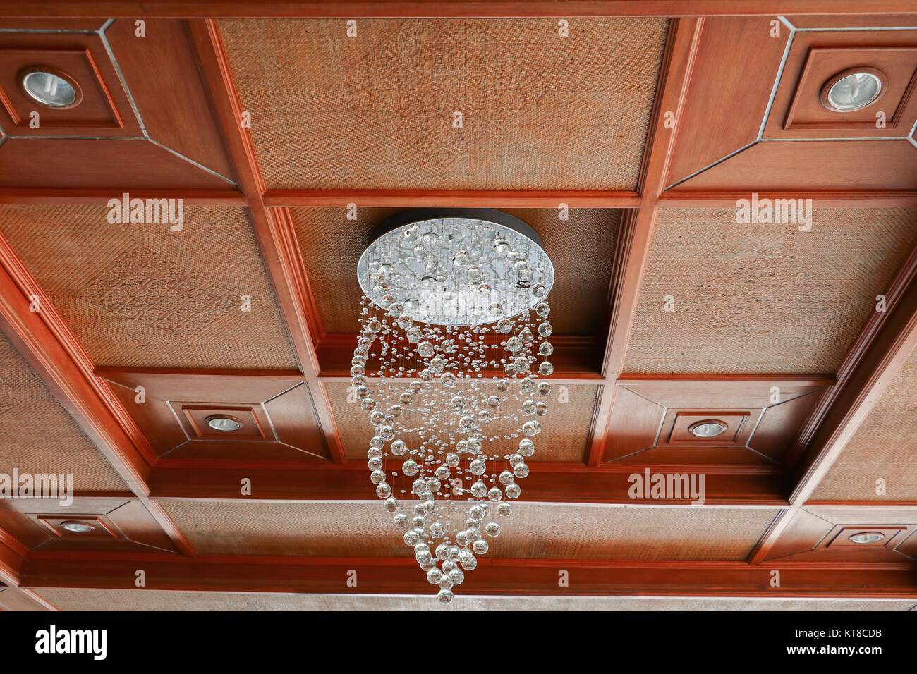 modern chandelier on ceiling bamboo weave beautiful Stock Photo - Alamy