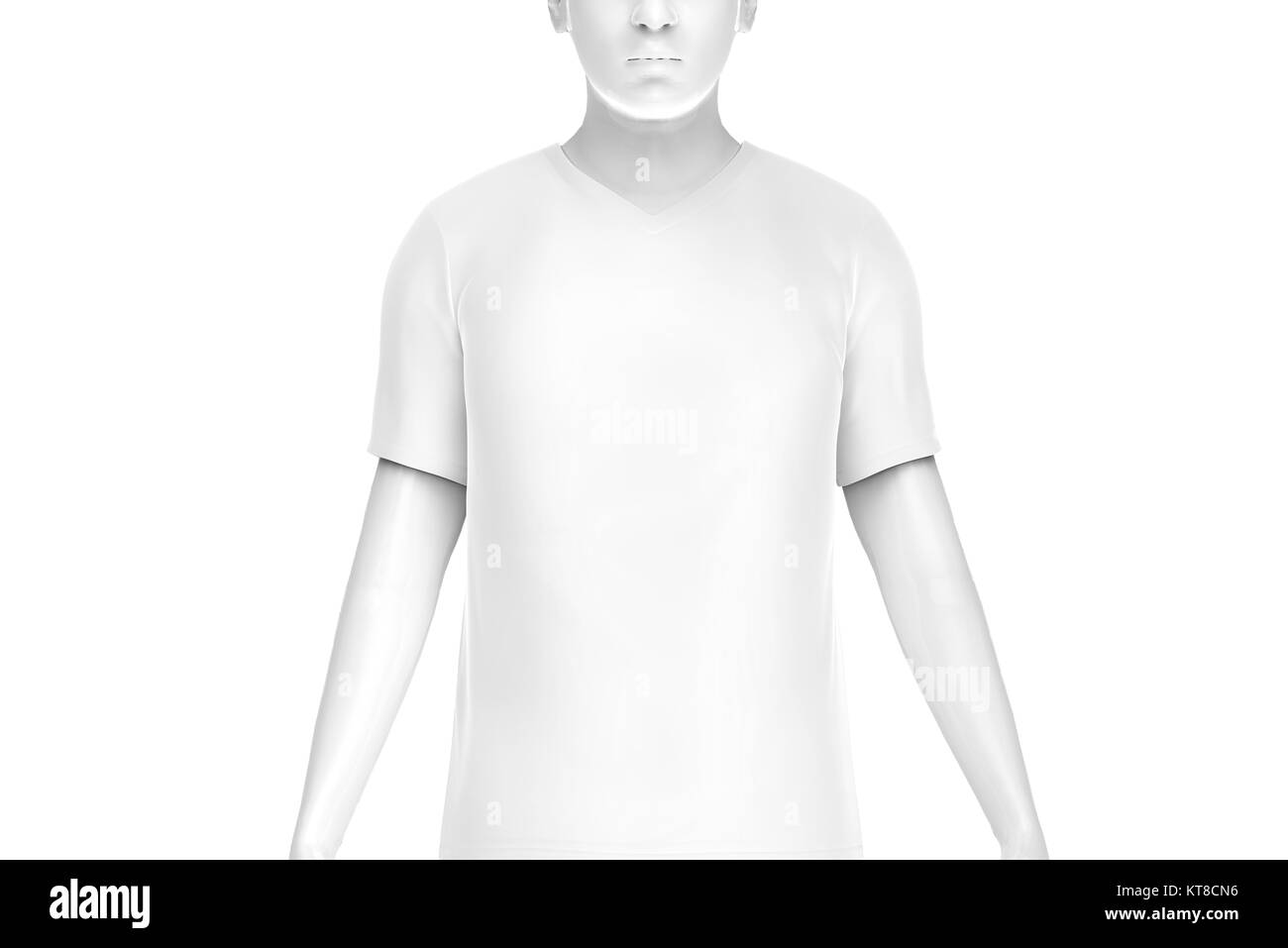 V neck T-shirt, man fashion dummy wearing blank white cloth template ...