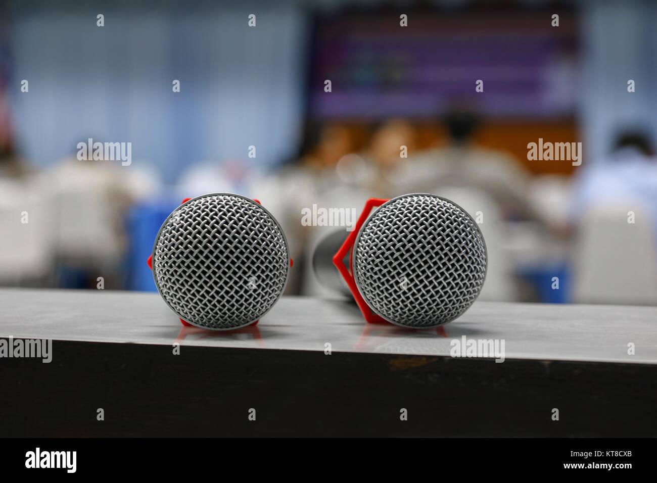 microphone Close up in conference room :Select focus with shallow depth ...