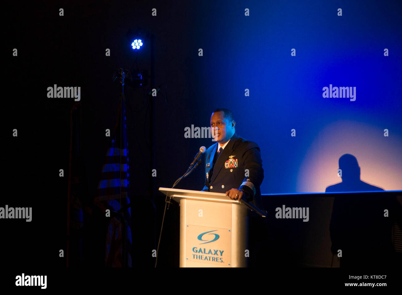 Rear Adm. Gary Mayes, commander Navy Region Northwest, gives a speech ...