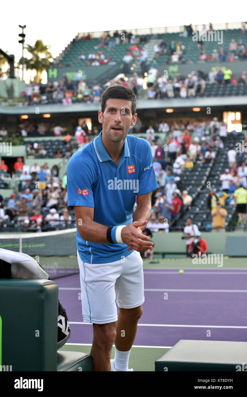KEY BISCAYNE, FL - MARCH 30: Novak Djokovic of Serbia defeats Steve ...