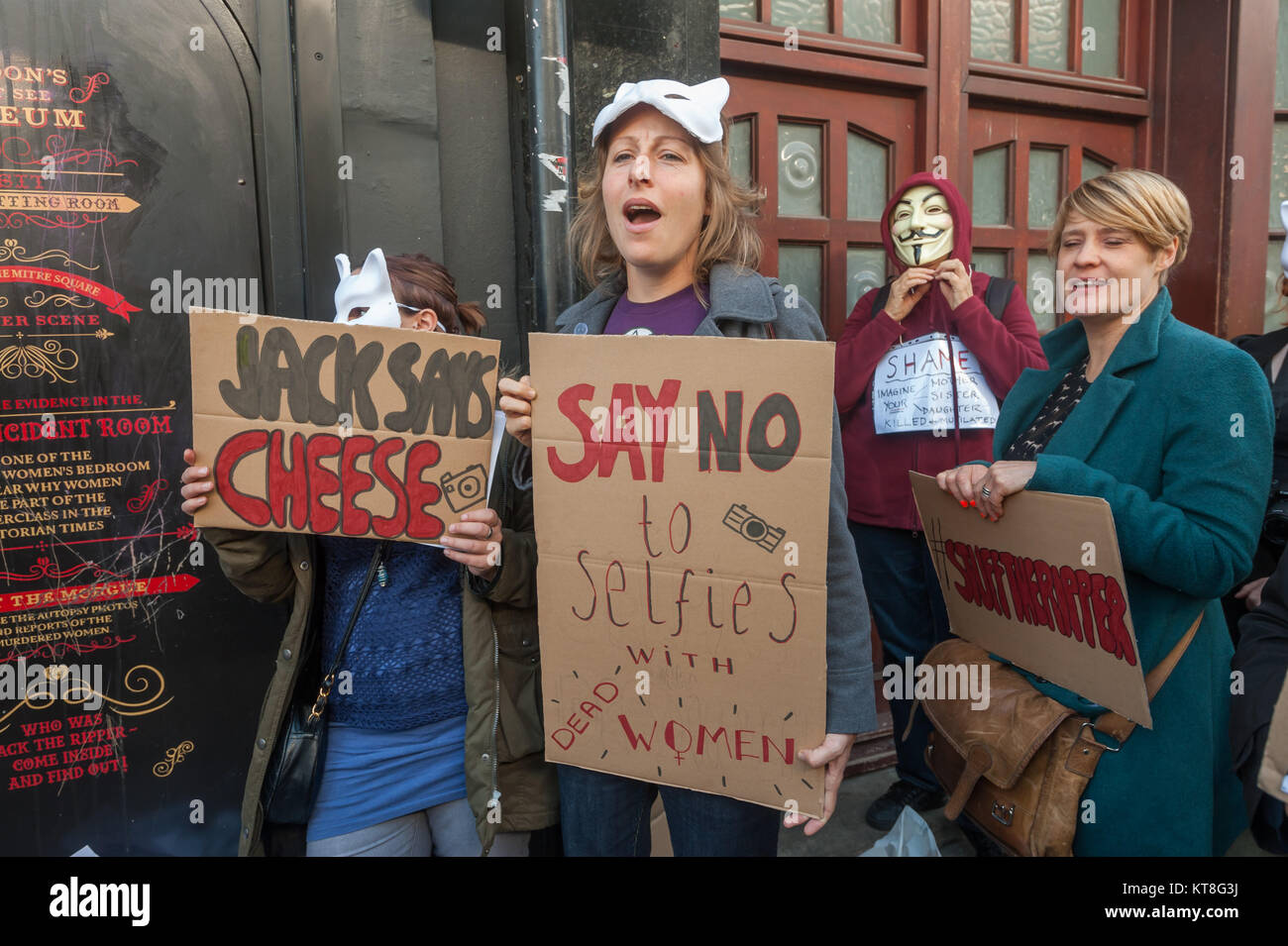 Women with posters at the 4th wave LFA protest at Ripper 'museum' in ...