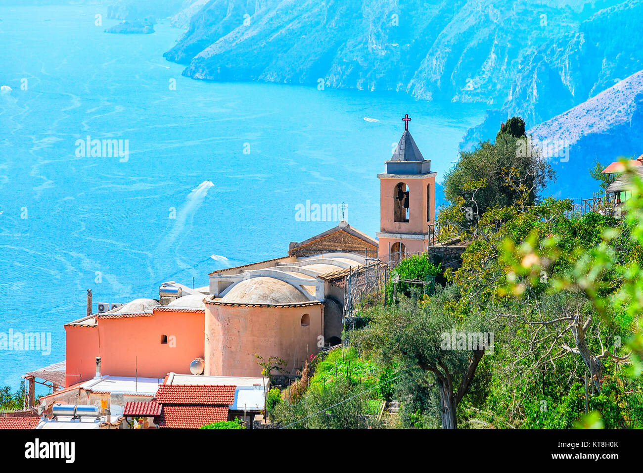 Nocelle church on Path of Gods at Tyrrhenian sea, Amalfi coast, Italy ...