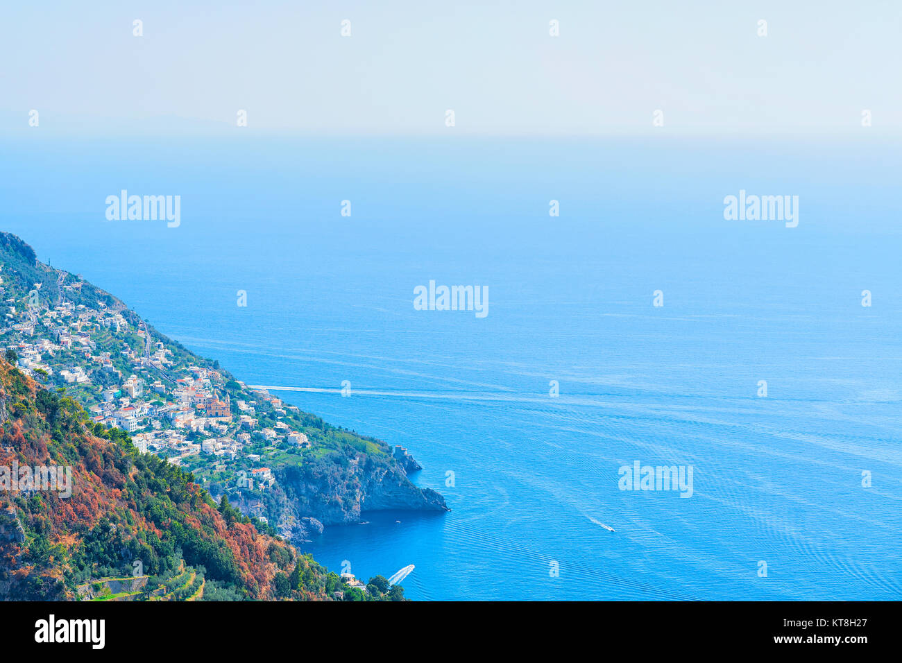 View at Path of Gods on Praiano with Tyrrhenian sea, Amalfi coast ...