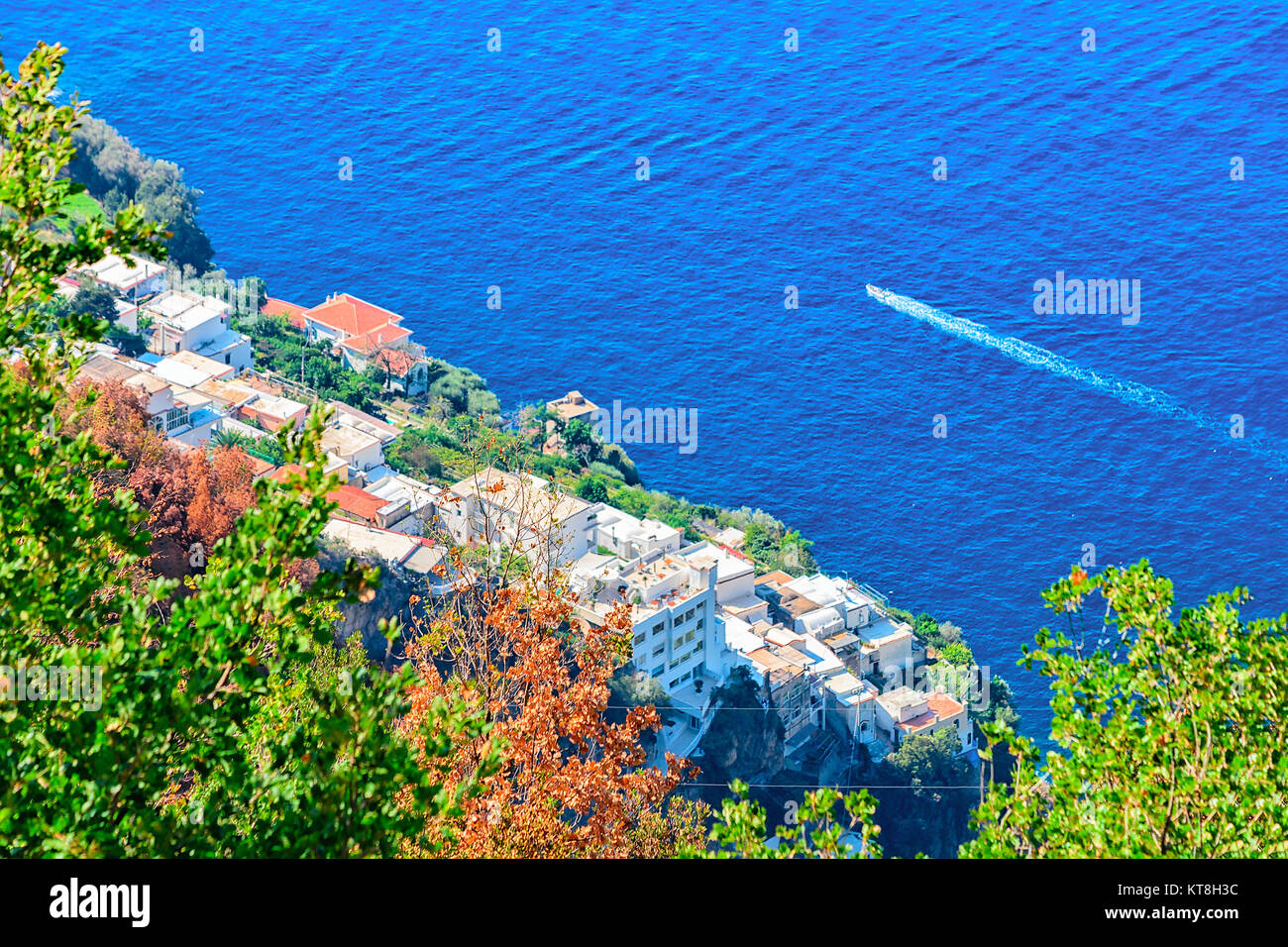View from Path of Gods on Praiano with Tyrrhenian sea, Amalfi coast ...