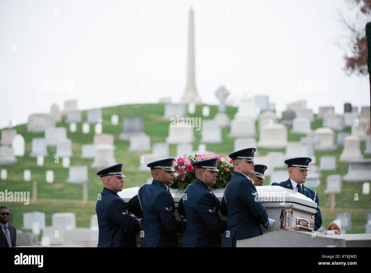 U.S. Air Force Honor Guard casket team carries the casket during the ...