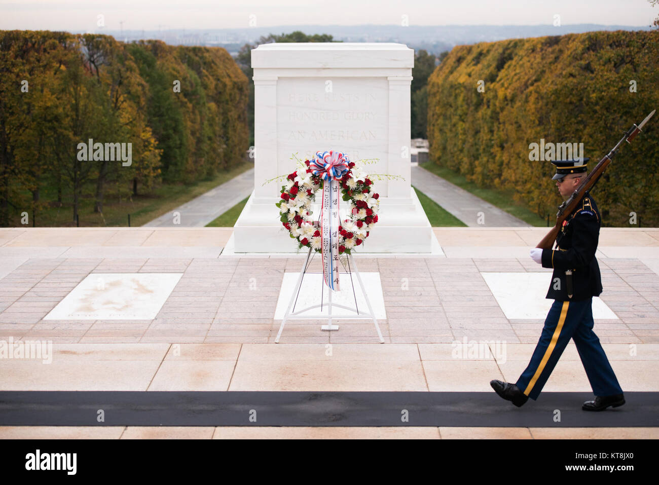 A Tomb Sentinel, 3rd U.S. Infantry Regiment (The Old Guard), guards the ...
