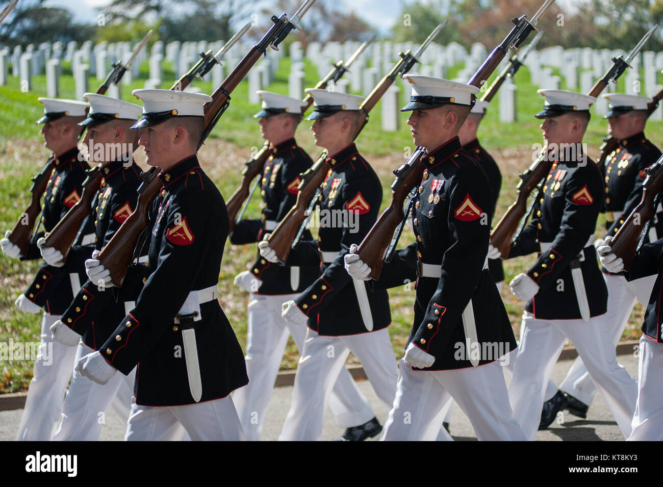 Marines with Marine Barracks Washington, D.C., march to the site of a ...