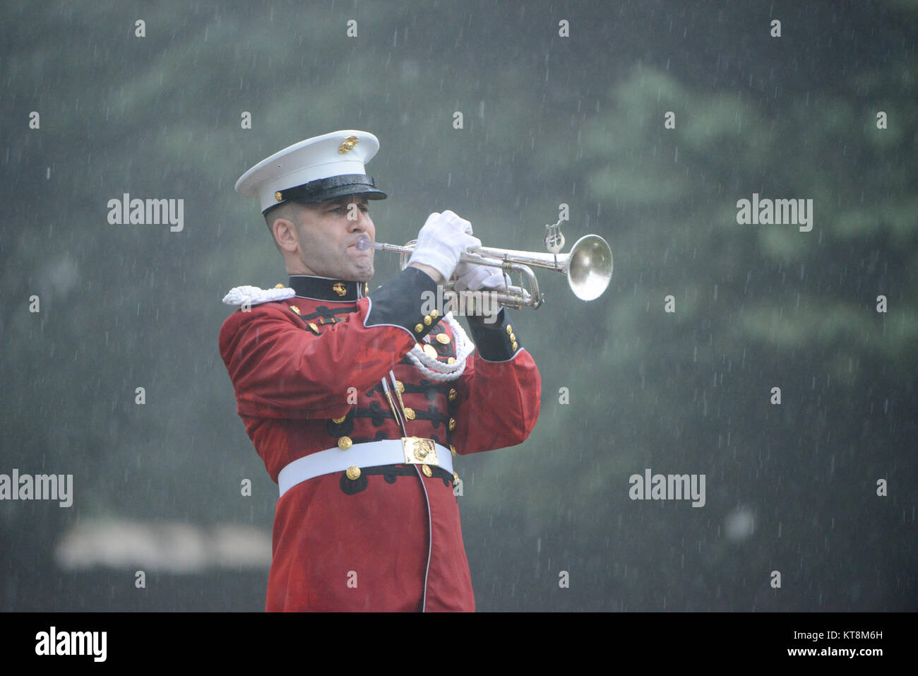 Marine Sgt. Christian Rangeo, bugler with the U.S. Marine Drum and ...