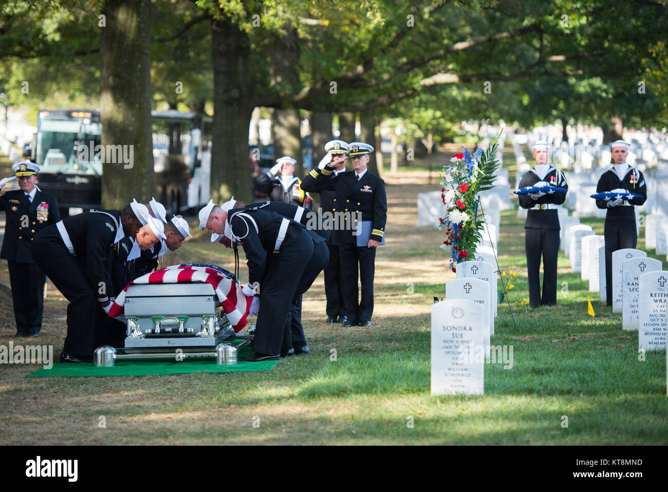 The U.S. Navy Ceremonial Guard participate in the graveside service of ...