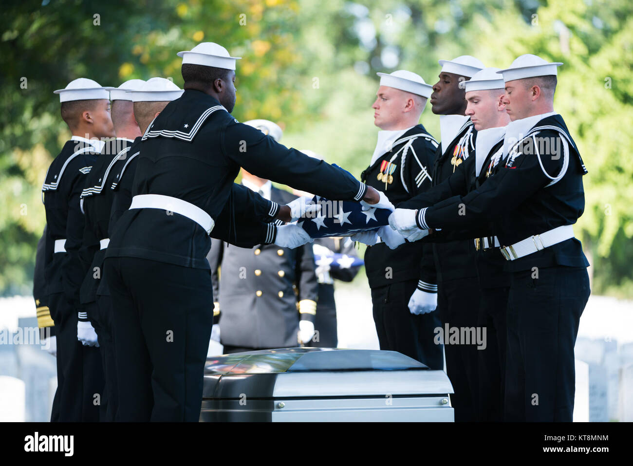 The U.S. Navy Ceremonial Guard participate in the graveside service of ...