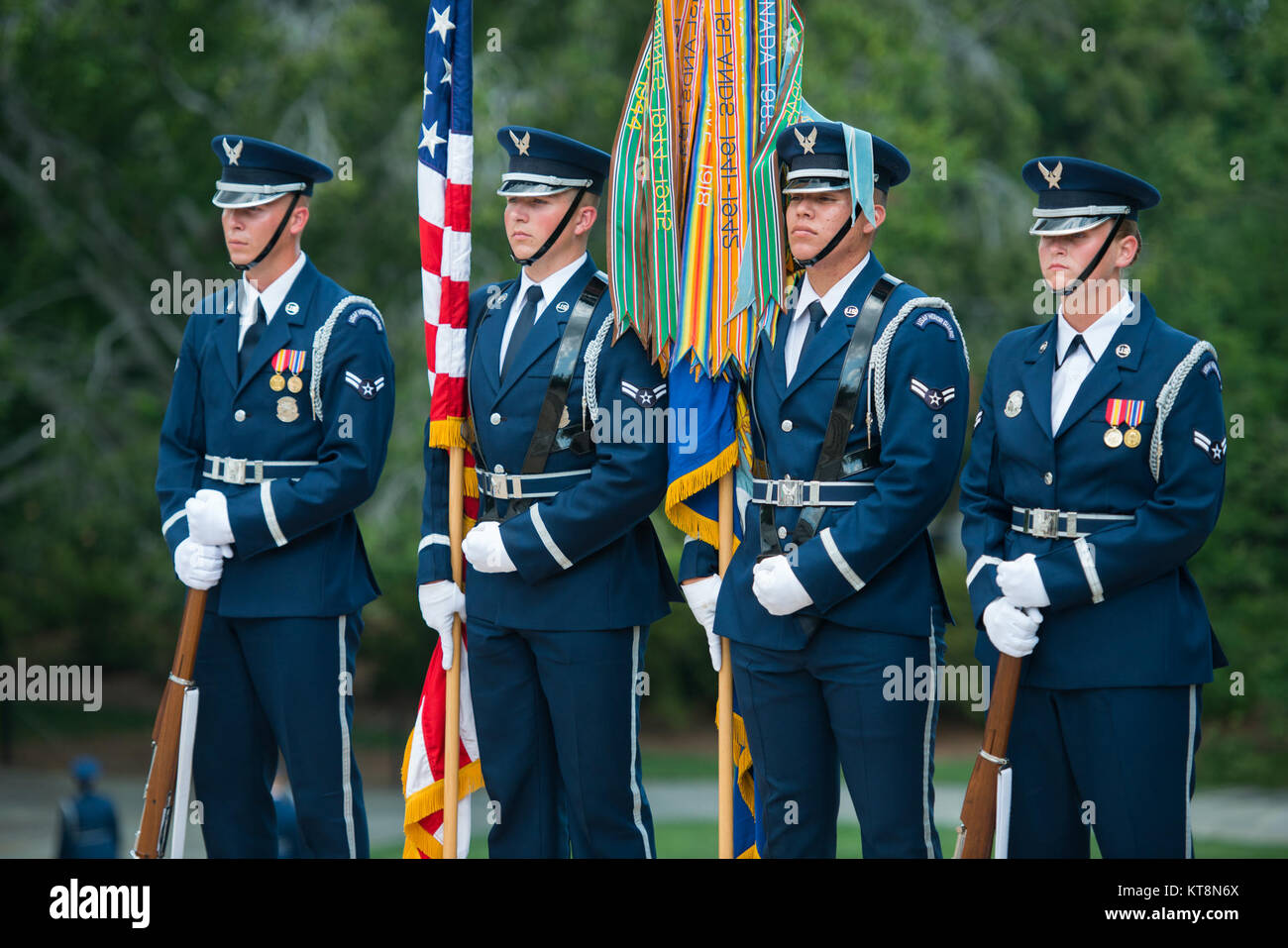 The U.S. Air Force Honor Guard color team participates in a U. S. Air ...
