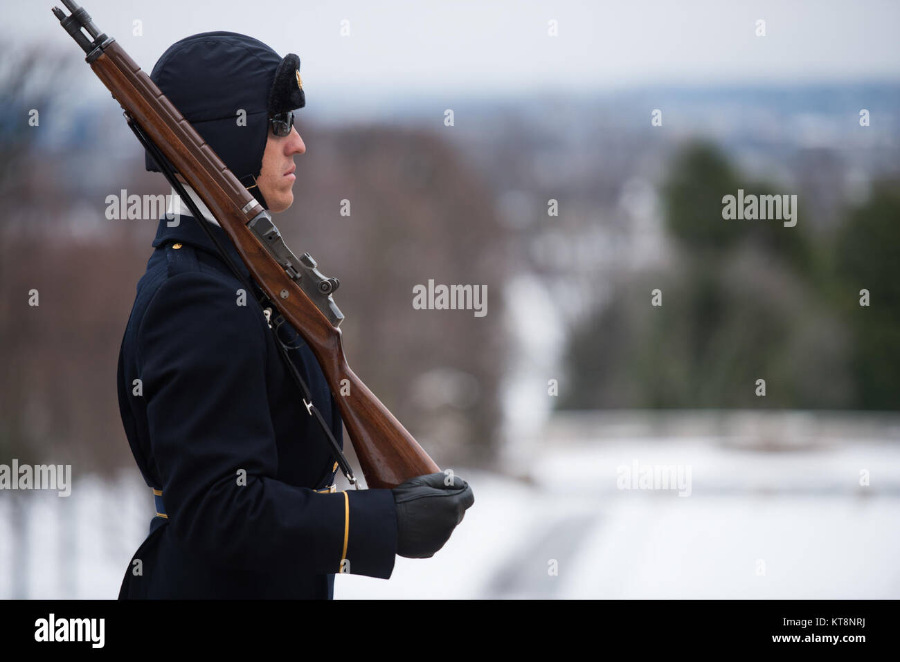A Tomb Sentinel, 3d U.S. Infantry Regiment (The Old Guard), guards the ...