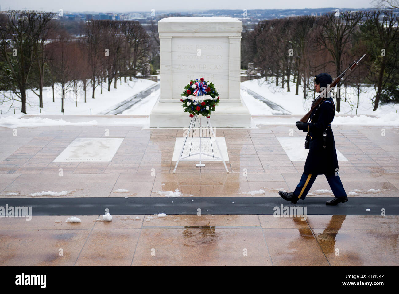 A Tomb Sentinel, 3d U.S. Infantry Regiment (The Old Guard), guards the ...