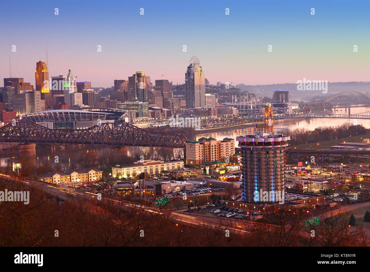 A View of the Cincinnati city center at twilight Stock Photo - Alamy