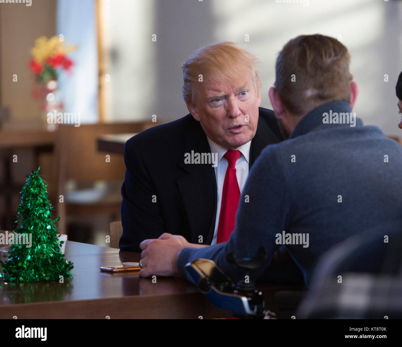 United States President Donald J. Trump visits with Sgt. John Peck ...