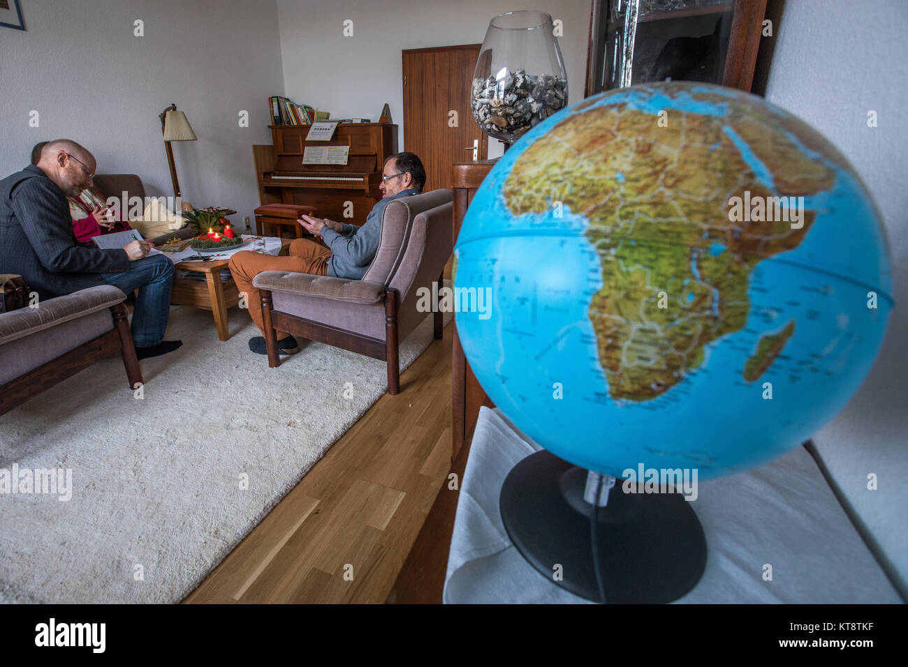 David Britsch, a pilgrim, talks to a reporter during an interview in ...