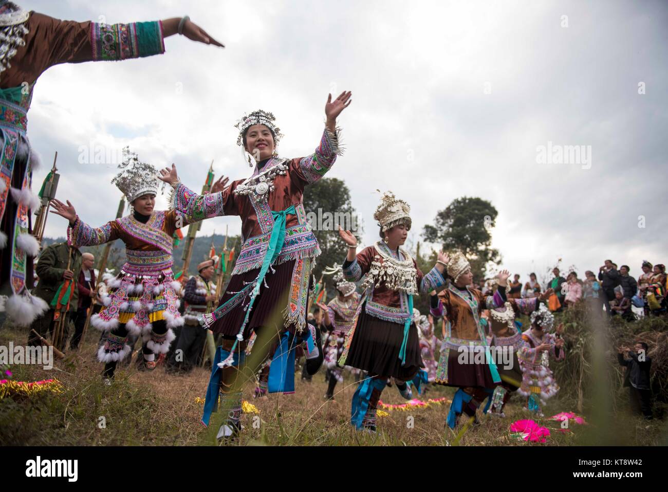 Qiandongnan, China's Guizhou Province. 22nd Dec, 2017. Girls of Miao ...