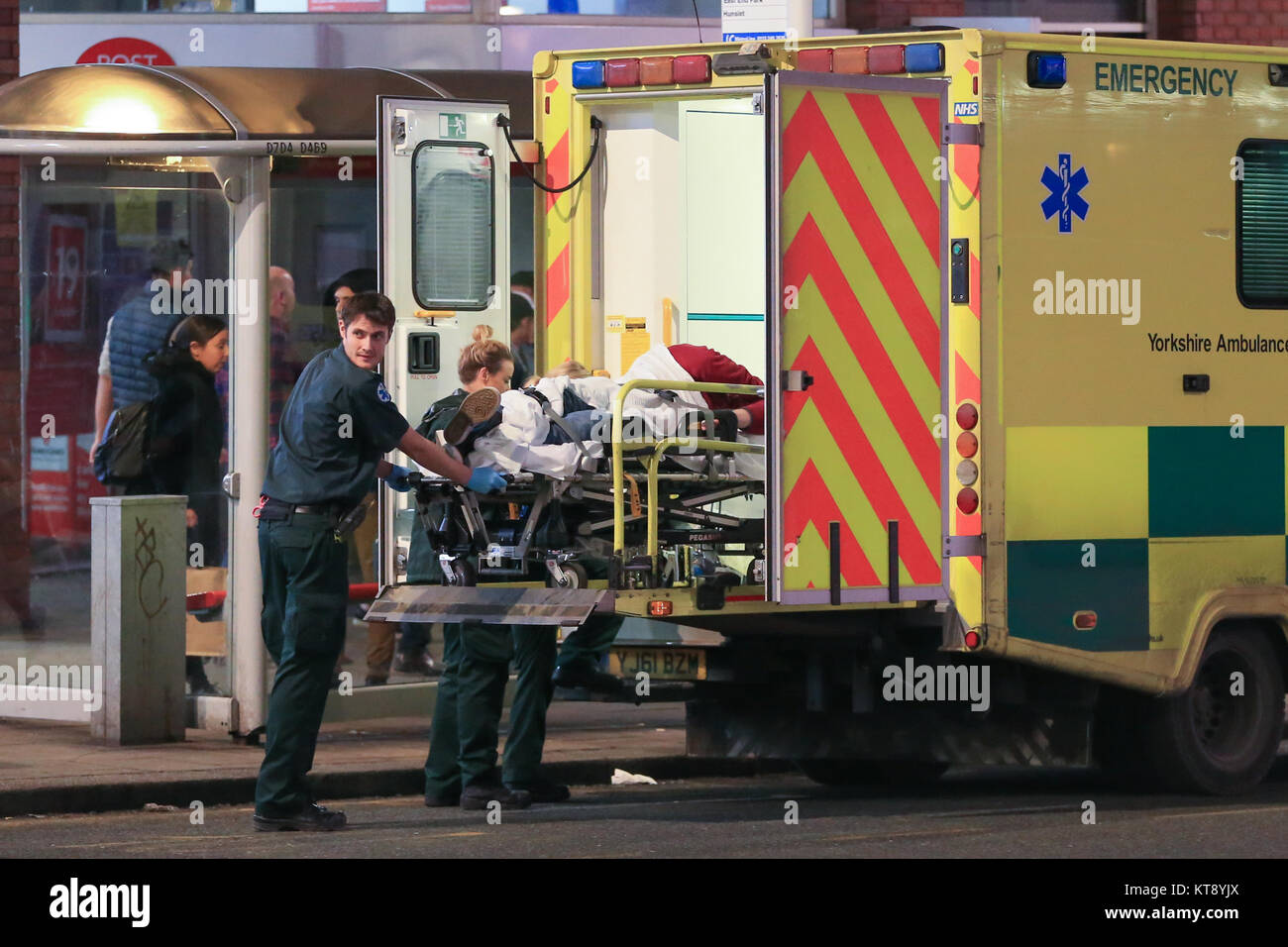 Leeds, UK. 22nd Dec, 2017. Christmas revellers out drinking on a mad ...
