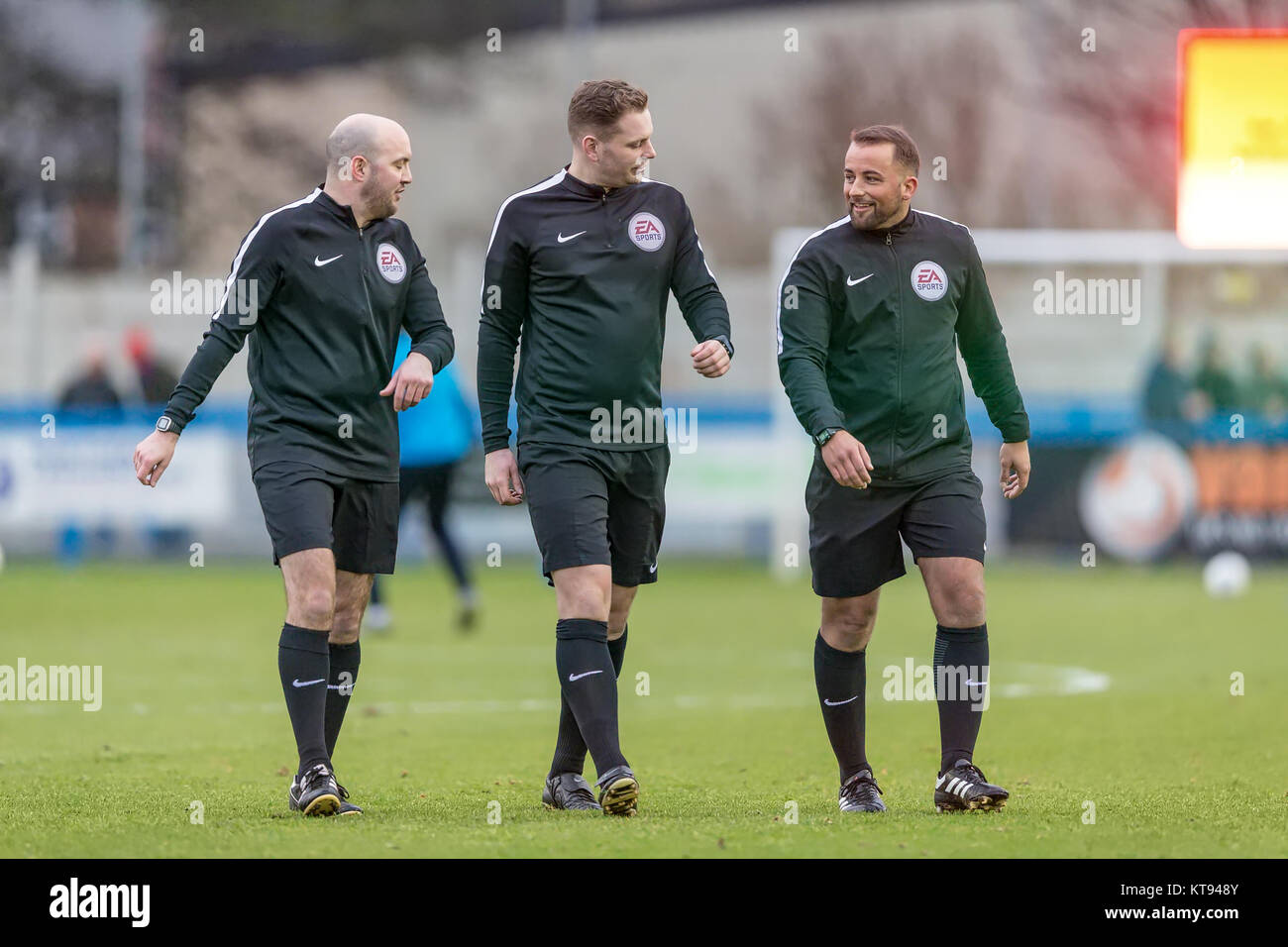 Guiseley, UK. 23rd Dec, 2017. Andrew Miller (Referee), Rob Wainwright ...