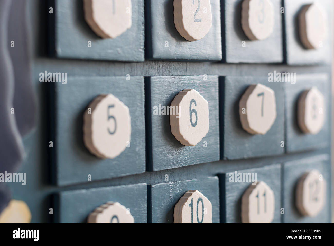 A blue advent calendar close up from the side Stock Photo - Alamy