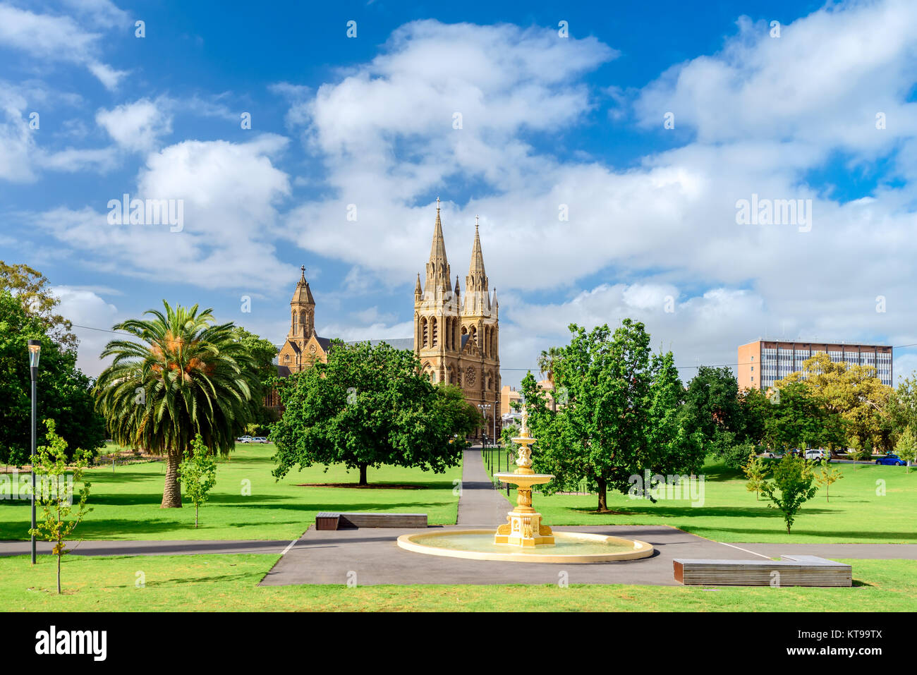 St. Peter's Cathedral in Adelaide city viewed across Pennington Gardens ...
