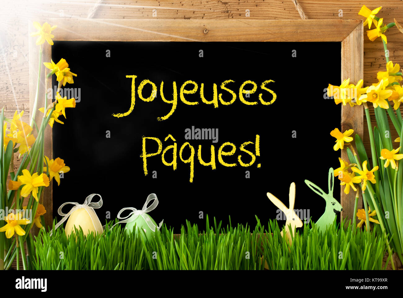 Blackboard With French Text Joyeuses Paques Means Happy Easter. Sunny ...