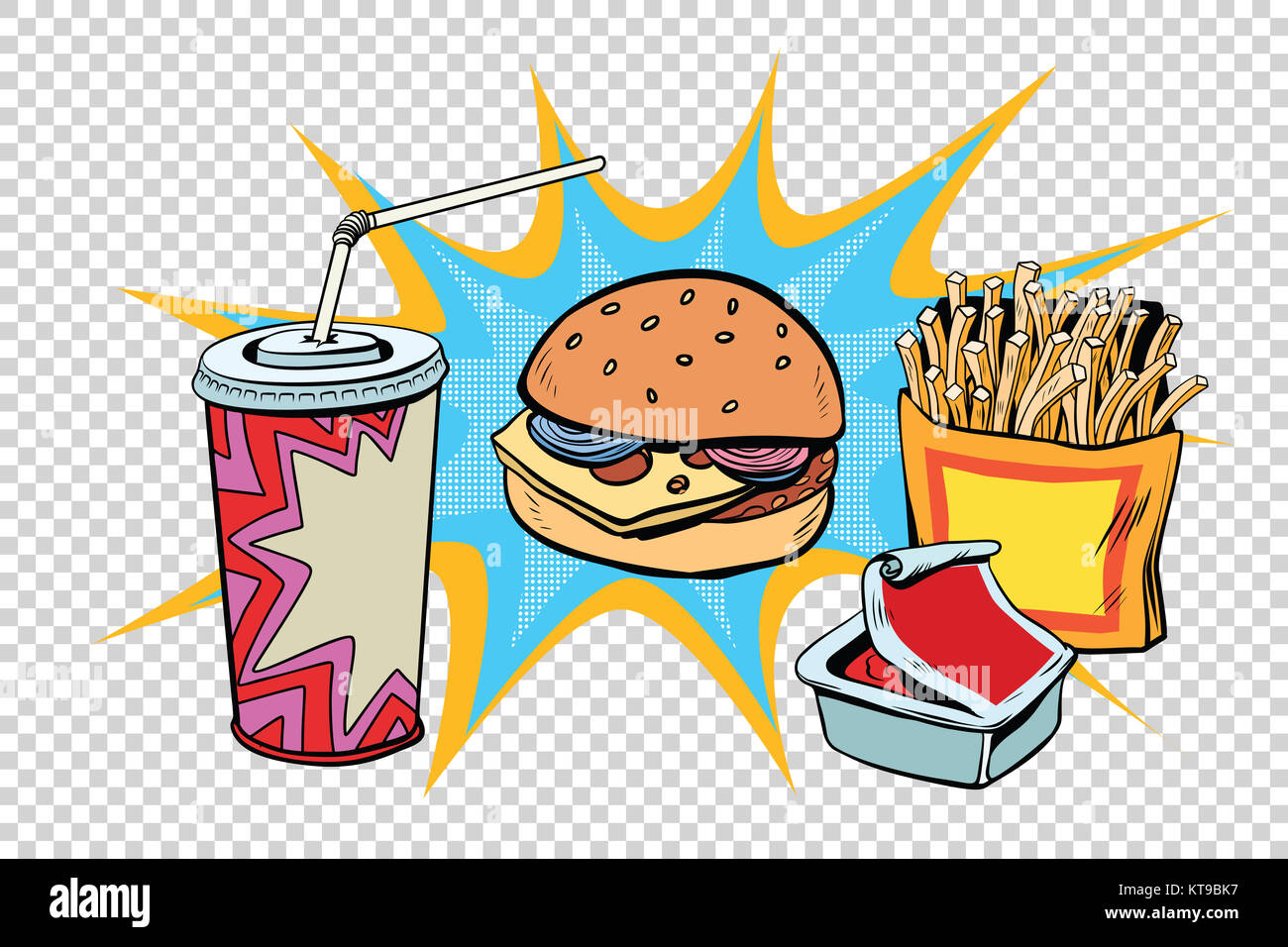 Fast food set Burger fries drink and sauce Stock Photo - Alamy