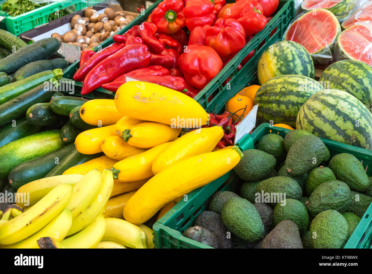 fresh fruits and vegetables for sale in a market Stock Photo - Alamy