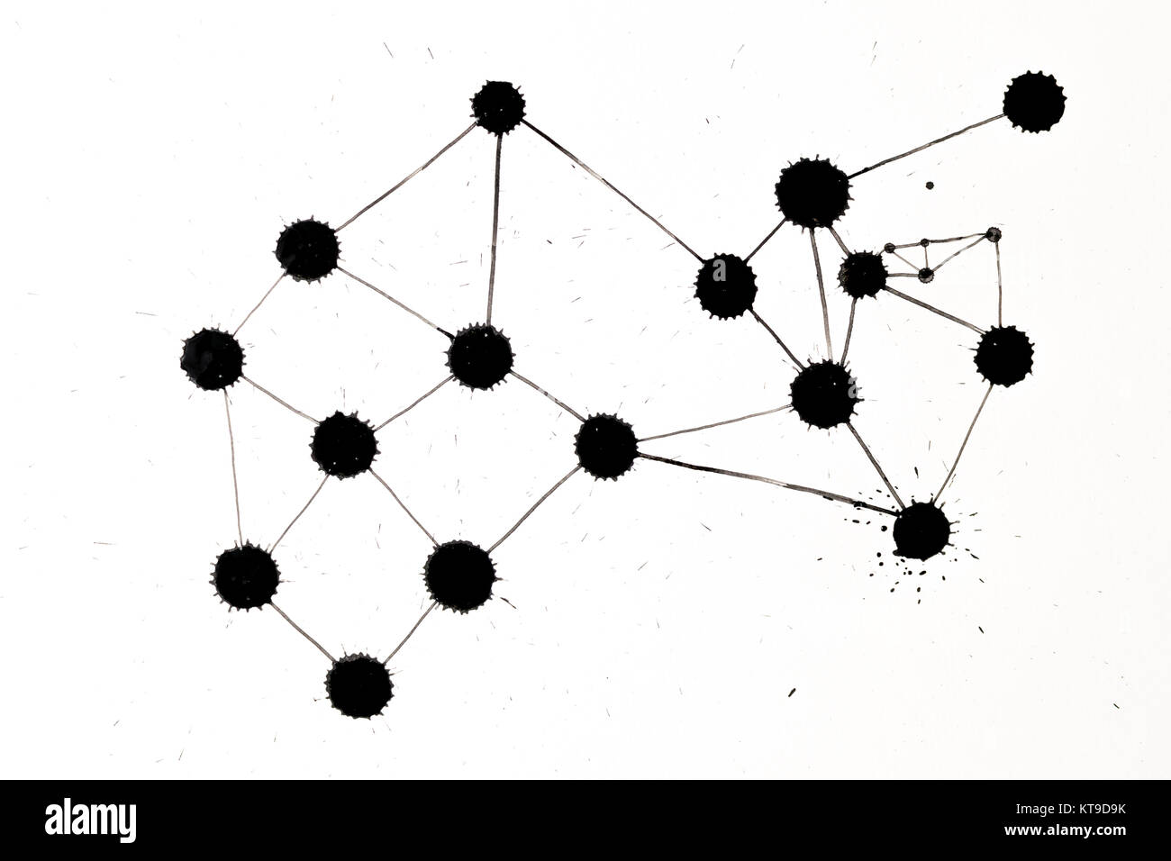 Network graph made with ink spots as nodes and drawn lines as edges ...