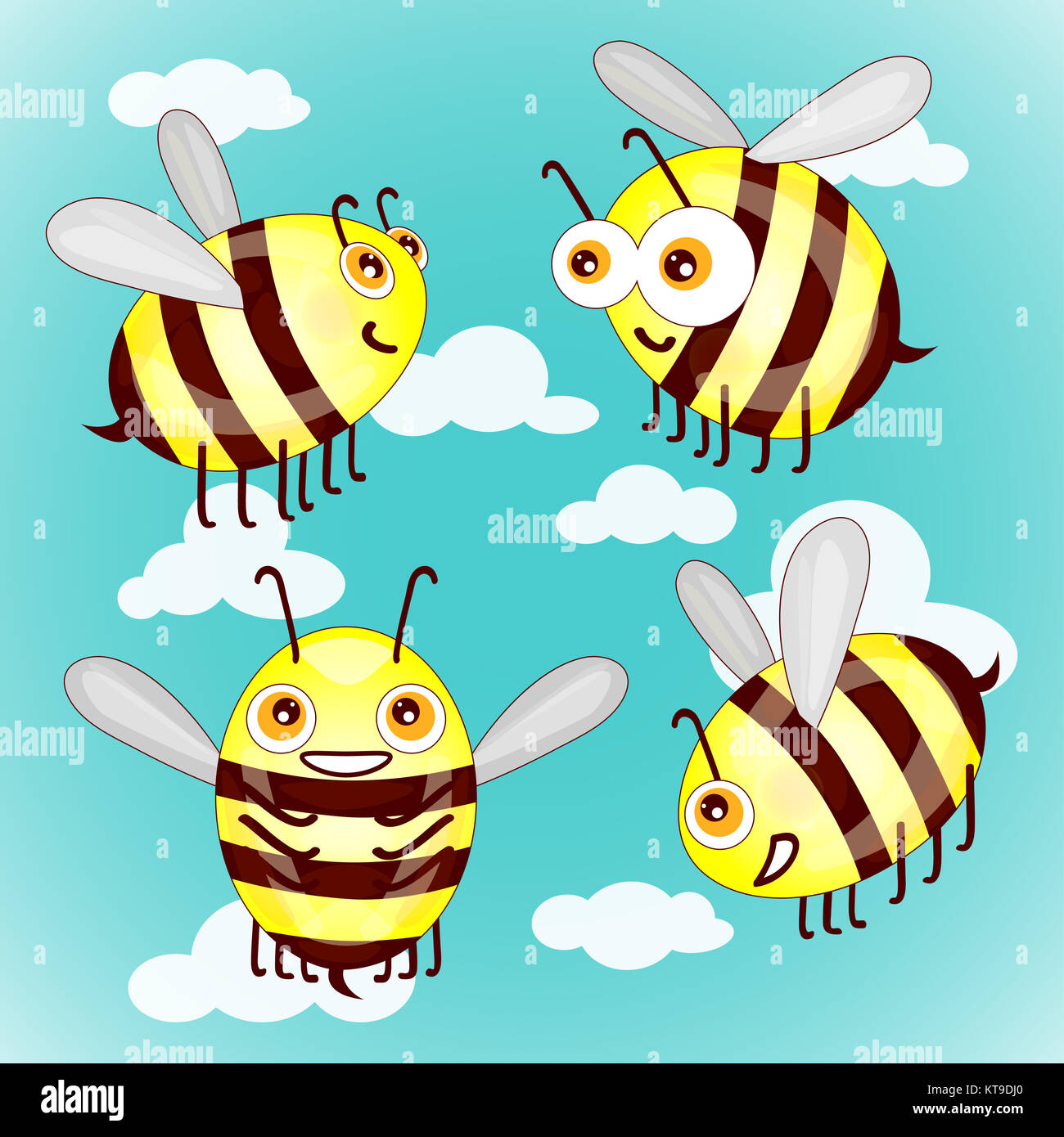 Set cartoon cute bees on sky with clouds vector illustration Stock ...