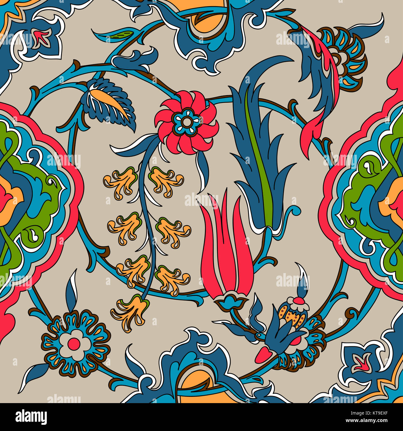 Vector tile oriental floral, ethnic drawing arabic pattern floral Stock ...