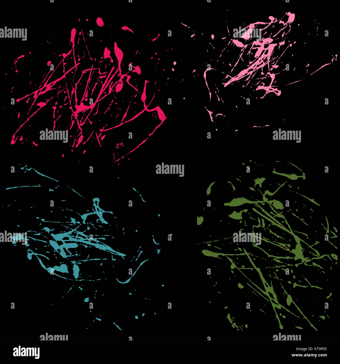 Vector splatter paint abstract on black background set hand draw Stock ...