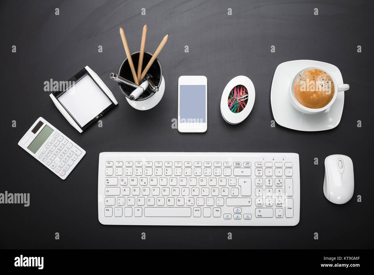 An Office Equipment On Desk Stock Photo - Alamy