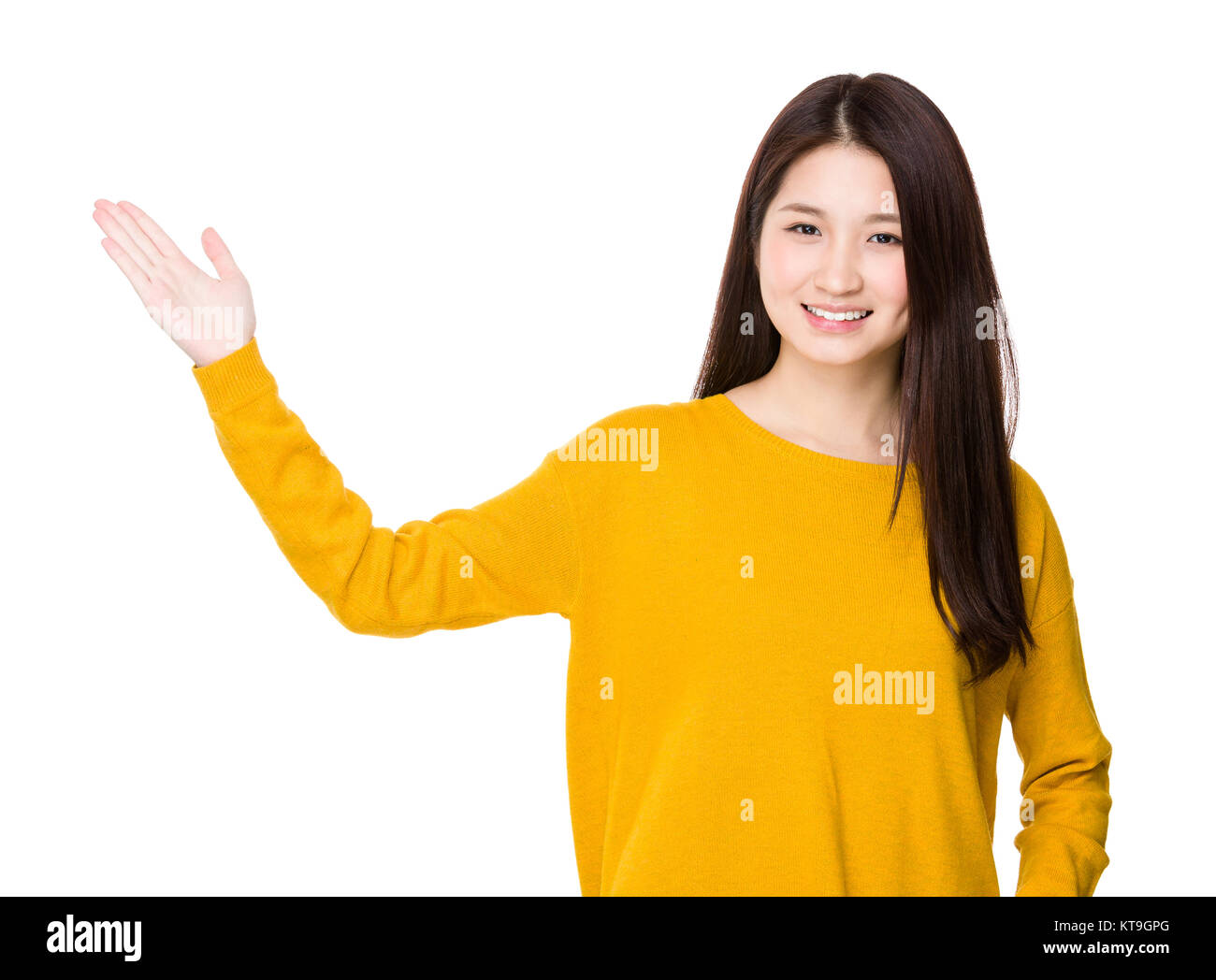 Woman with hand presentation Stock Photo - Alamy