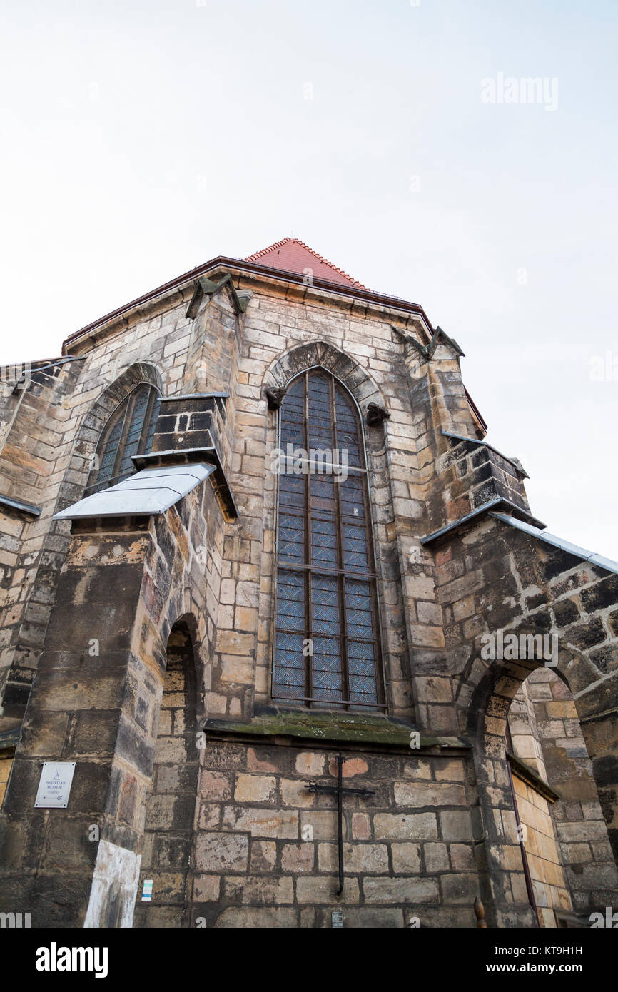 Majestic old gothic brick stone church or castle with big window in ...