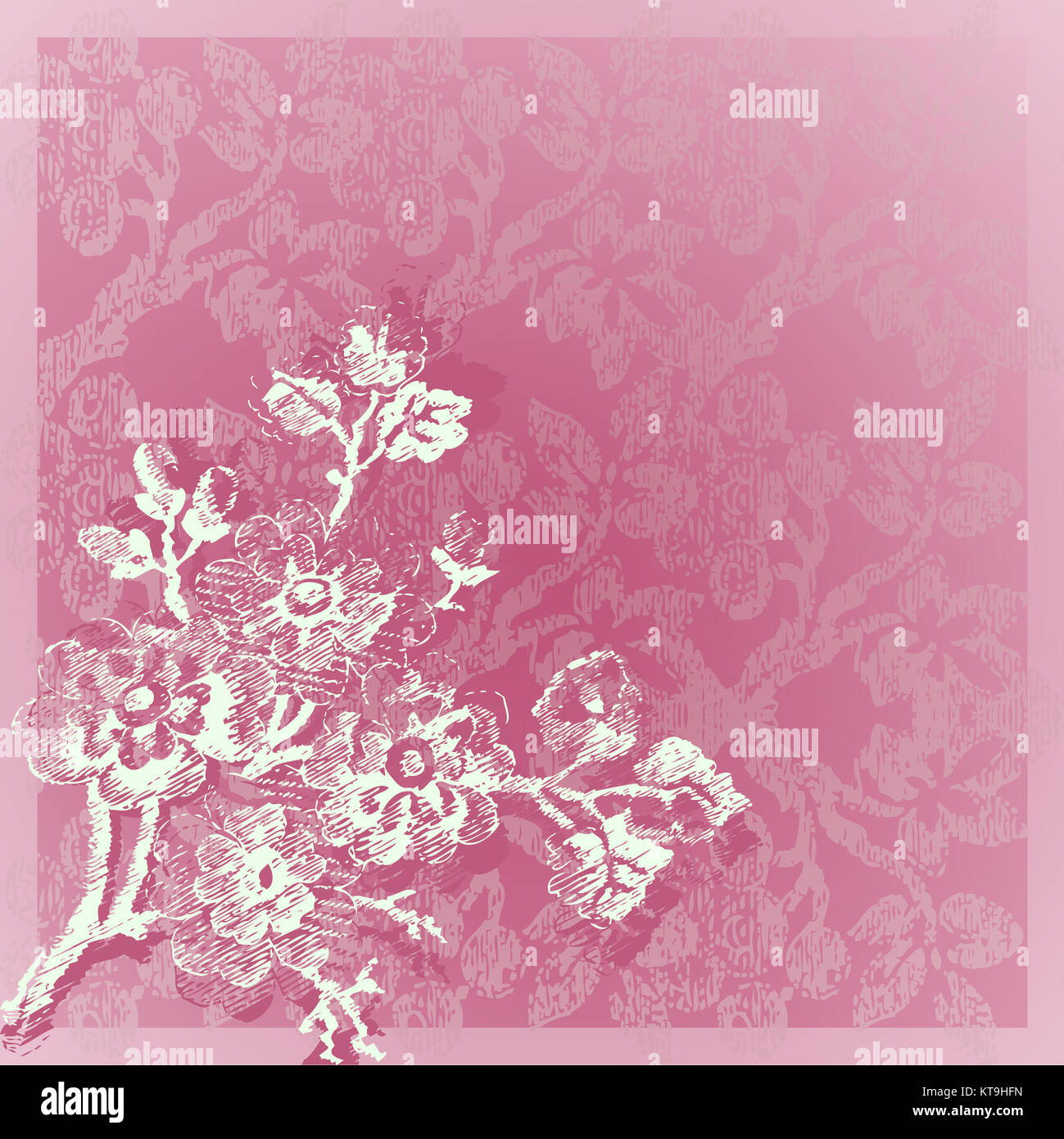 Vector vintage hand drawn corner border twig with flowers in the Stock ...