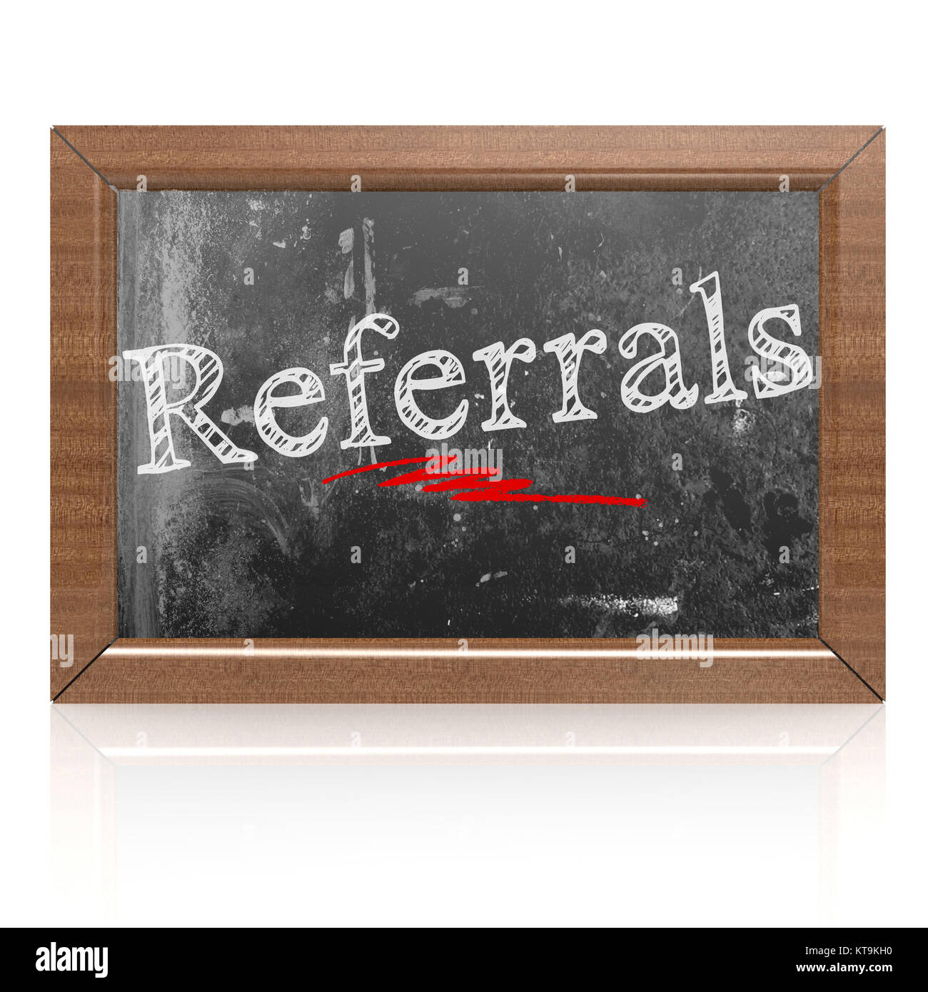 Referrals text written on blackboard Stock Photo - Alamy