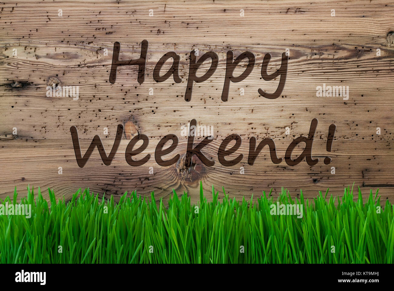 English Text Happy Weekend. Spring Season Greeting Card. Aged Wooden ...