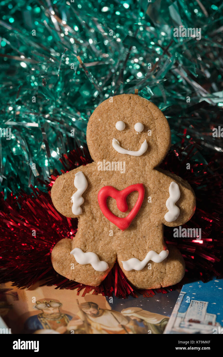 Christmas gingerbread man with decorations and cards Stock Photo - Alamy