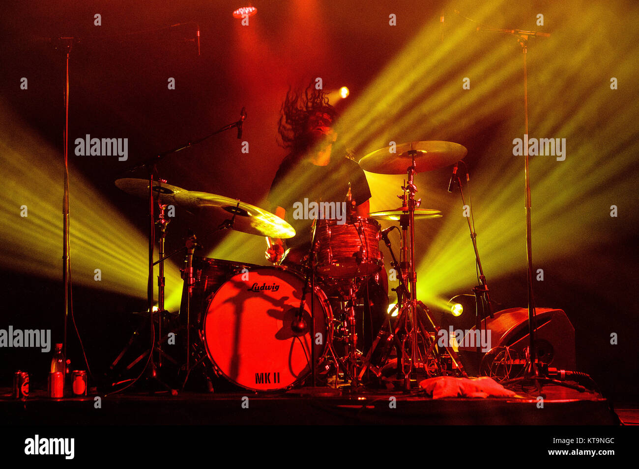 The Finnish black metal band Atomikyla performs a live concert during ...